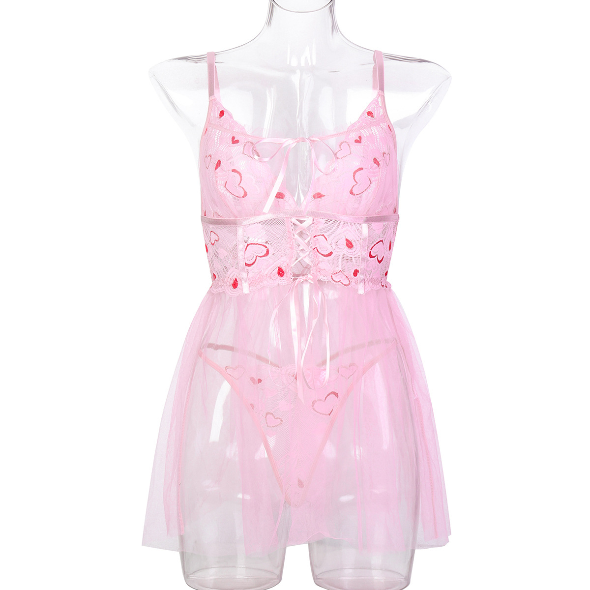 Heart Shape Embroidery Sleepwear Lace Dress Light Pink – Deep Love Lingerie
